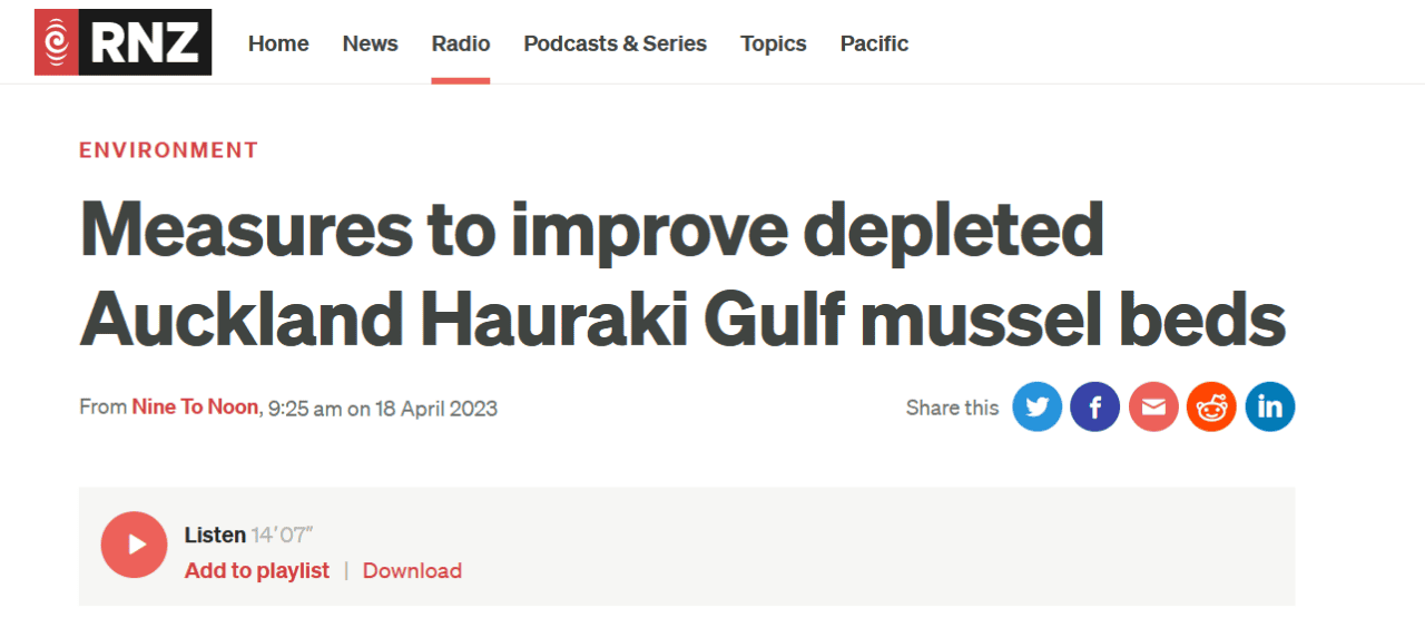 Talking mussels on RNZ - Revive Our Gulf